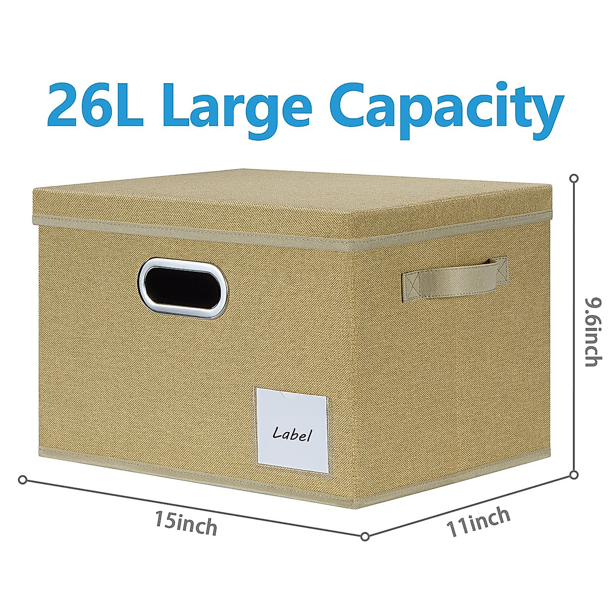 LHZK Large Storage Bins with Lids, Linen Fabric Storage Boxes with Lids for Organizing 15x11x9.6, Storage Baskets with Label & 3 Handles, Closet Storage Bins for Home Office (Black, 3-Pack)