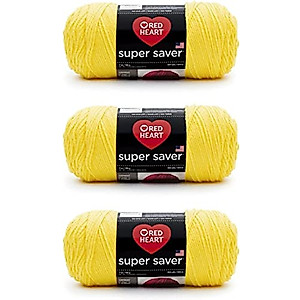 Red Heart Super Saver Bright Yellow Yarn - 3 Pack of 198g/7oz - Acrylic - 4 Medium (Worsted) - 364 Yards - Knitting/Crochet