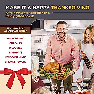 Meat Cutting Board with Juice Groove - Heavy Duty Bamboo Butcher Block Cutting Board - Large Wooden Kitchen Carving Board with Pyramid Design to Stabilize Meat - Reversible Design for Slicing Chopping