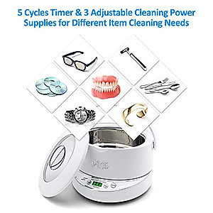 2022 Ultrasonic Cleaner 25 Oz (750ml) PELCAS Ultrasonic Jewelry Cleaner Machine with Detachable Tank 42000HZ Jewelry Cleaner with 5 Digital Timer Watch for Jewelry Necklaces Rings Metal Tools