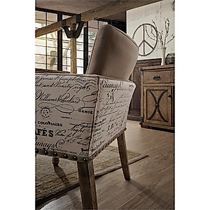Roundhill Furniture Birmingham Script Printed Driftwood Finish Dining Arm Chair with Nail head, Set of 2,