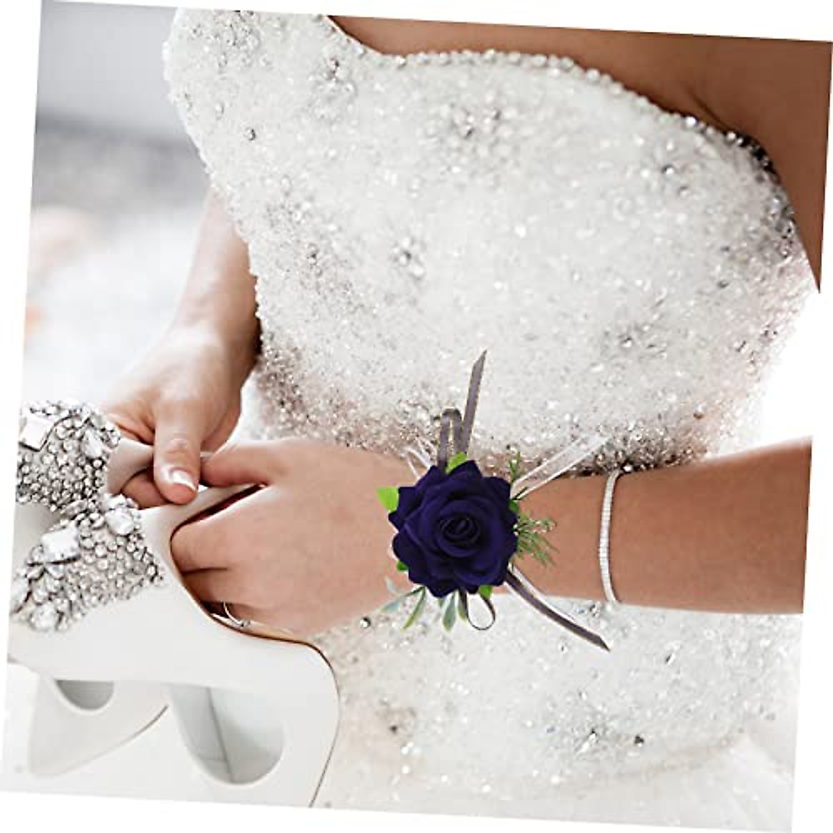 ARTIBETTER 3pcs Wrist Flower Outdoor Decor Flower Wrist Corsage Bridesmaid Bracelets Flower Corsage Wristlet Pearl Decor Hand Wrist Flowers The Flowers Plastic Wrist Chain Bridegroom