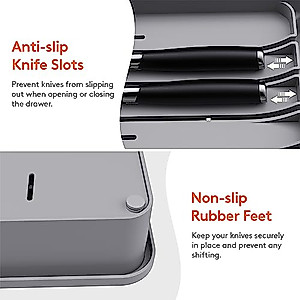 Lifewit Knife Drawer Organizer, Drawer Knife Block for 9 Knives, 2 Tier Knife Insert Holder Storage for Kitchen Drawer Countertop, Gray