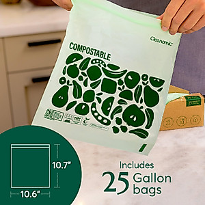 Cleanomic Compostable* Food Storage Bag Bundle – 1 Box Each of 25 Zip Quart Bags, 25 Zip Sandwich Bags, 50 Zip Snack Bags, and 25 13-Gallon Kitchen Waste Bags