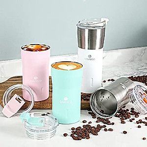 SANTECO Travel Coffee Mug 12 oz, Insulated Coffee Cups with Flip Lid, Stainless Steel Coffee Mugs Spill Proof, Double Wall Vacuum Tumblers, Reusable To Go Mug for Hot/Ice Coffee Tea - Pink