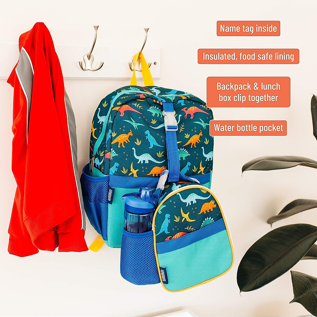 Wildkin Pack-it-All Backpack Bundle with Clip-in Lunch Box (Jurassic Dinosaurs)