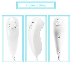 JINHEZO Nunchuck Controller Joystick Gamepad Replacement for wii Nunchuck Controller, Compatible with Nintendo Wii & Wii U Video Game Gamepads White Pack of 2