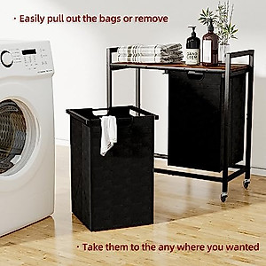 Laundry Hamper, Laundry Basket with 2 Pull-Out and Removable Bags, Rolling Laundry Sorter Cart with Wheels, Top Shelf, 2 × 13.2 Gal (50L) Versatile Organizer for Laundry Room, Bathroom, Black
