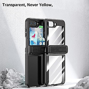 Design for Galaxy Z Flip 5 Case Built in Back Screen Protector, Samsung Galaxy Z Flip 5 Case with Hinge Protection Protective Phone Case for Samsung Galaxy Flip 5 5G (Black)