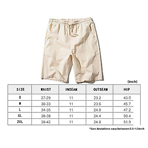 SIR7 Men's Linen Casual Classic Fit 11 Inch Inseam Elastic Waist Shorts with Drawstring Beige X-Large