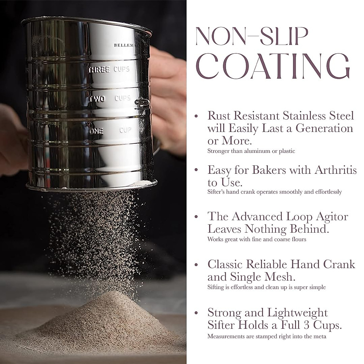 Bellemain Stainless Steel 3 Cup Flour Sifter