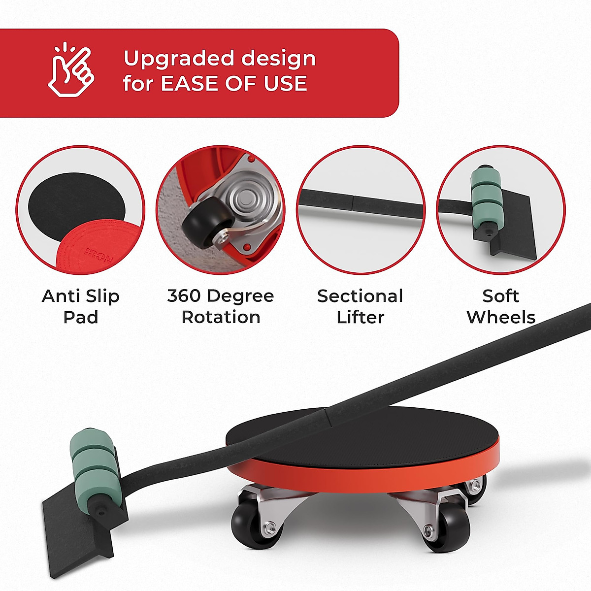 IronArm 600Lbs Capacity Heavy Equipment Mover-Furniture Dolly with Lifter Moving Dolly for Furniture Movers with 4 Wheels Moving Sliders - Pool Table Floor Dolly for Moving Heavy Items - Refrigerator