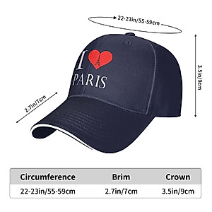 Unisex I Love Paris Eiffel Tower Baseball Hat, Heart Baseball Cap Adjustable Hunting Hat for Men Women Navy Blue