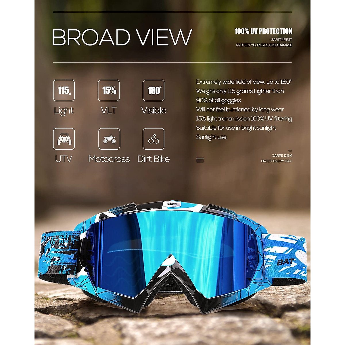 BATFOX Ski Goggles for Men Women Snowboard Goggles Snow Goggles for Men Snowboarding Youth UV400 OTG Dust-proof Anti-Slip Strap (REVO Tint)