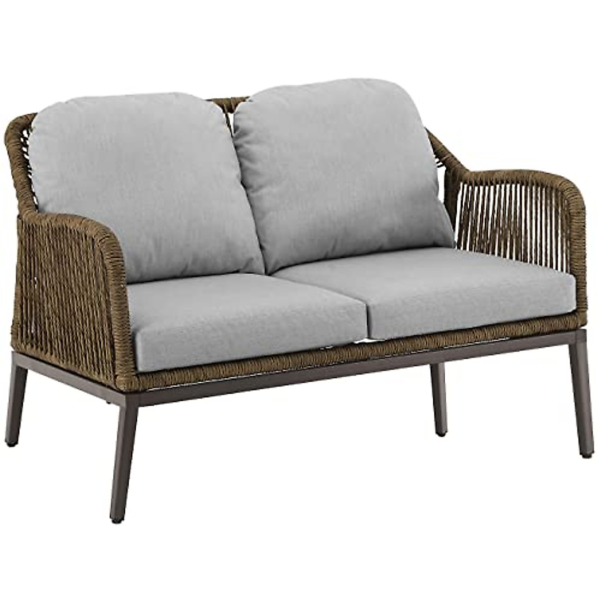 Crosley Furniture CO7360LB-LG Haven Outdoor Wicker 2-Piece Conversation Set (Loveseat, Coffee Table), Light Brown with Light Gray Cushions