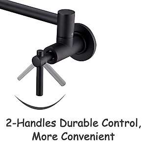 CAKIONG Matte Black Pot Filler Faucet Wall Mount Double Joint Swing Arm Folding Faucet Stretchable Brass Kitchen Faucet with Single Hole Two Handles