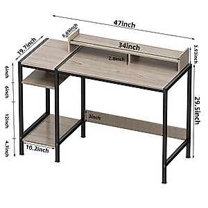 Computer Desk - 47” Gaming Desk, Home Office Desk with Storage, Small Table with Monitor Stand, Adjustable Storage Space, Modern Design Corner Table