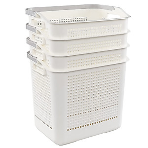 Tstorage 42 L Plastic Laundry Baskets with Handles, White Plastic Hamper for Clothes, 4 Packs