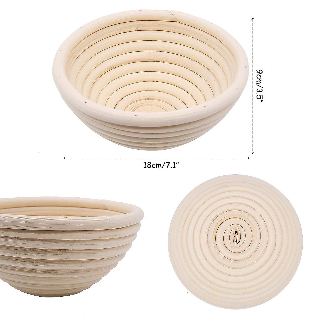 7 Inch Banetton Bread Proofing Basket Kit with Linen Liner Cloth and Large Bread Cotton Proofing Cloth,Bread Making Tools Round Shape Bread Bowls