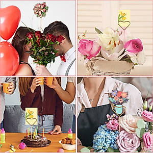 XIHIRCD 20pcs Floral Card Holder Picks, Metal Heart Shape Gift Card Holder Decorative Flower Photo Picture Sticks Clips Golden Card Holder Floral Arrangement for Wedding Party Valentines Centerpiece