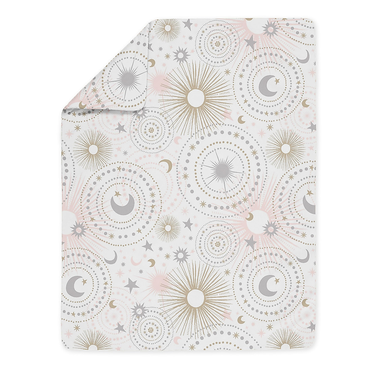 Blush Pink, Gold, Grey and White Star and Moon Celestial Girl Toddler Kid Childrens Bedding Set by Sweet Jojo Designs - 5 Pieces Comforter, Sham and Sheets