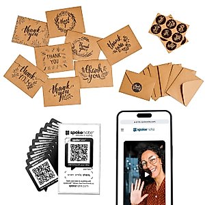 Spokenote - Thank You Card Bundle & Personalized Video Recording QR Code Stickers • Includes: 25 Thank You Cards with Envelopes & 10 Pack of Spokenote QR codes