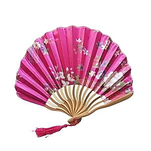 ZAEGO Chinese Fan Hand Held Fans Silk Bamboo Folding Fans Chinese Style For Church Wedding Gift Vintage Home Decor Japanese Fan ( Color : E )