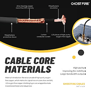 GHOSTFIRE High-Fidelity Acoustic Guitar Cable Instrument Cord (10 feet) Gold-Plated Connectors Straight to Straight
