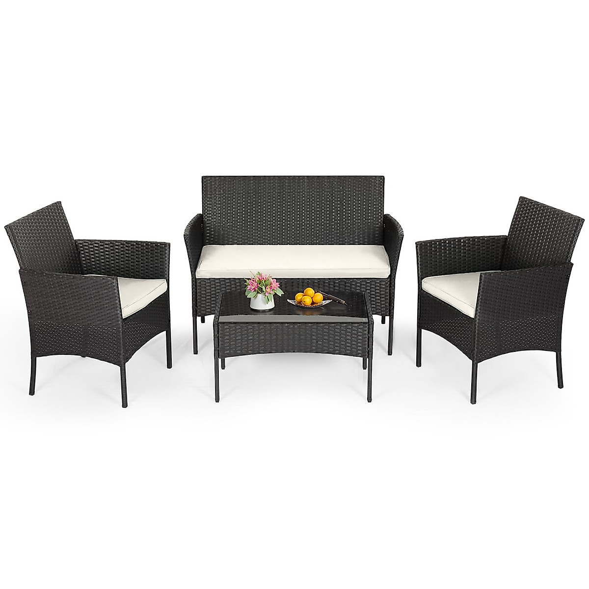 FDW Patio Furniture Set 4 Pieces Outdoor Rattan Chair Wicker Sofa Garden Conversation Bistro Sets for Yard,Pool or Backyard