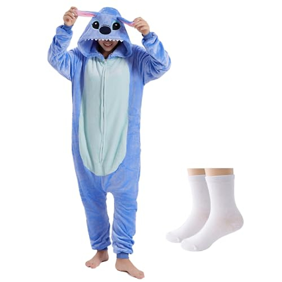 U-ParBoo Stitch Pajamas, Adult Stitch Onesie Unisex Adult Halloween Costume Animal Onesie Pajamas Sleepwear for Women Men Blue Stitch XL