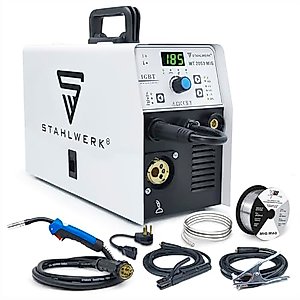 S STAHLWERK 185A Mig Welder 3 in 1 Flux MIG/Solid Wire/Lift TIG/Stick Welder 110V/220V Dual Voltage Gas/Gasless Welding Machine, White