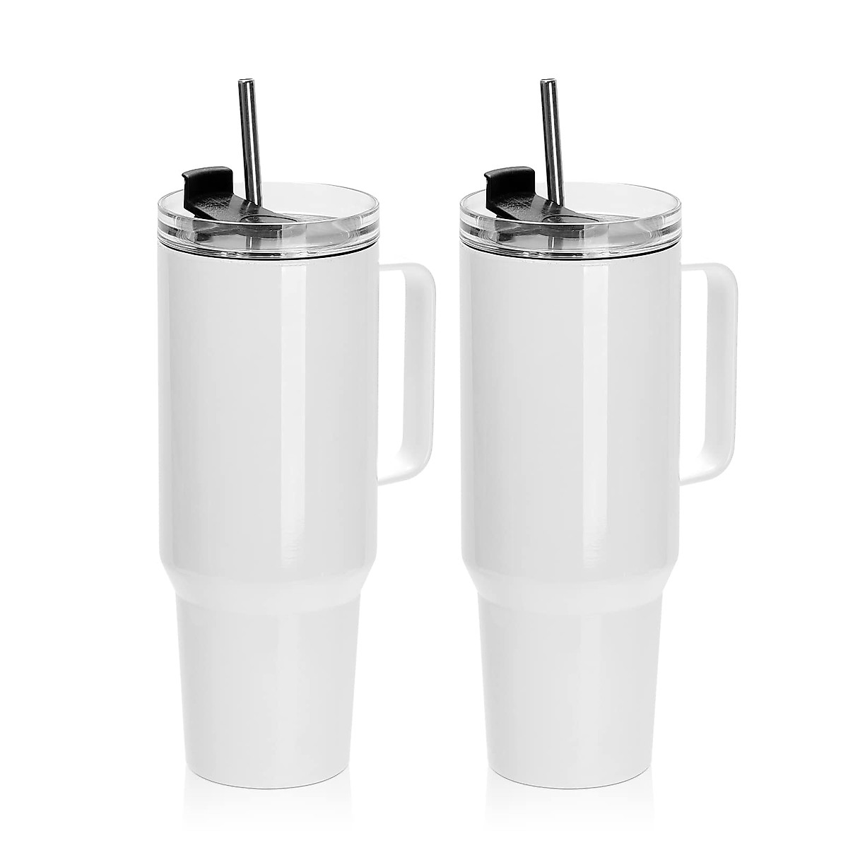 PYD Life 2 Pack Sublimation 40 OZ Tumbler with Handle Blanks Coffee Mugs Insulated Reusable Travel Cups with Lid and Stainless Straw for Tumbler Heat Press Sublimation Oven Printing