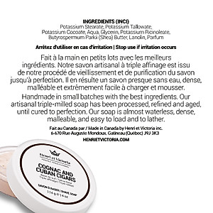 Henri et Victoria Shaving Soap For Men | Cognac and Cuban Cigars Fragrance | Smooth Shave, Lathers Up Nicely, Long-Lasting Scent | Triple Milled Soap, Canadian Made by Skilled Artisan 114 g (4 oz)