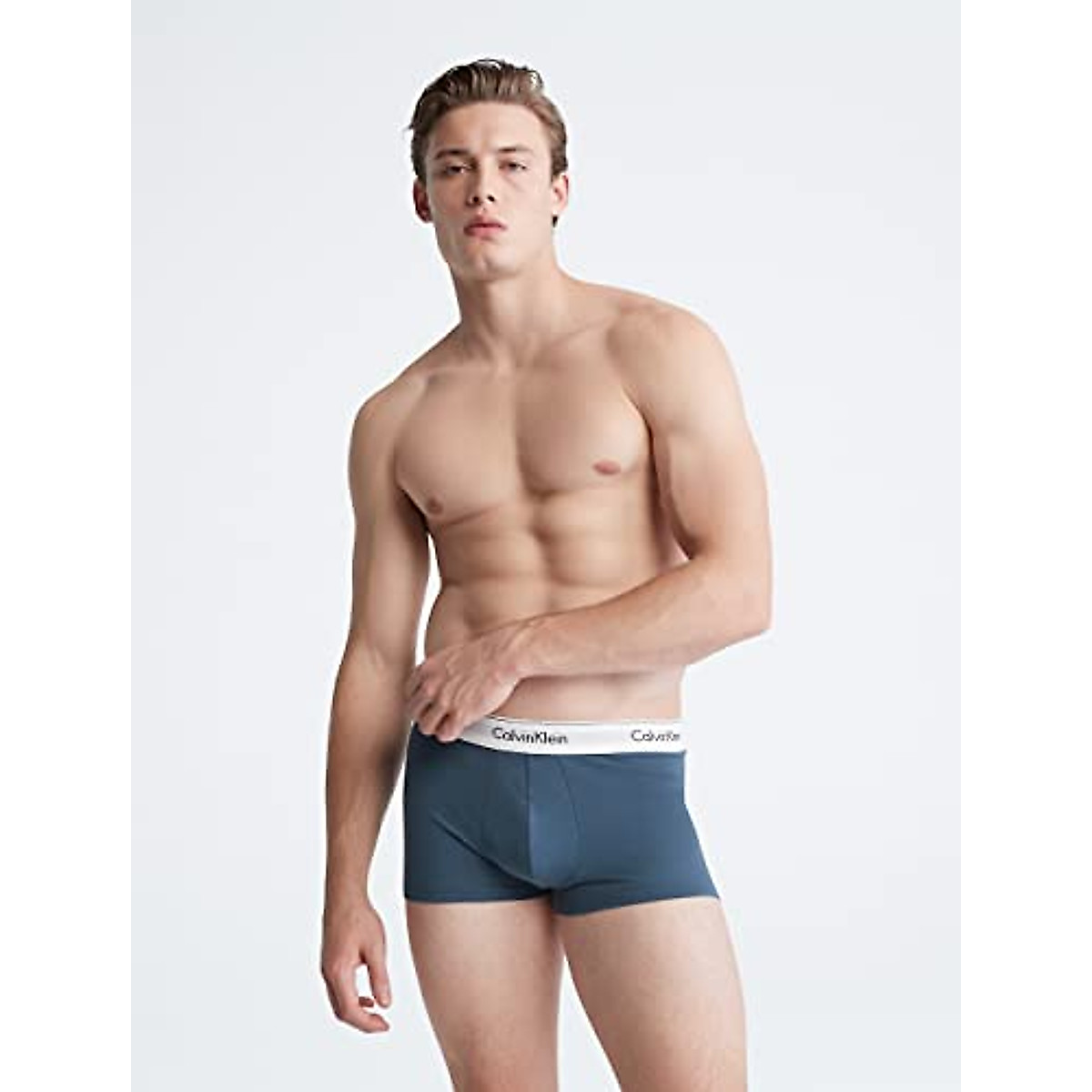 Calvin Klein Men's Modern Cotton Stretch 3-Pack Low Rise Trunk, Grey Heather, Blue Edge, Fuschia Berry, Medium