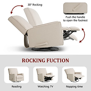 Luffield Swivel Rocker Recliner Chair -Manual 360 Degree Swivel Recliners Comfy Glider Rocking Chairs， Single Modern Sofa Home Theater Seating for Living Room (Beige)