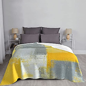 Yellow Grey Abstract Soft Flannel Fleece Blanket Breathable Throw Blanket Halloween Chirstmas Days Rustic Cozy Blanket for Couch Sofa Bed Living Room Suitable for All Season 50x60 inch