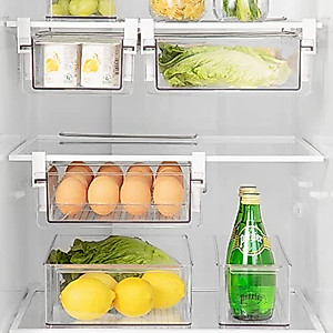 vacane Fridge Organizer Drawer, Clear Plastic Fridge Organizer Bins, Add on Refrigerator Drawer,Fridge Storage Container Under Shelf Holder for Fruit, Vegetable, Meat, Cheese, Easy to Install-L