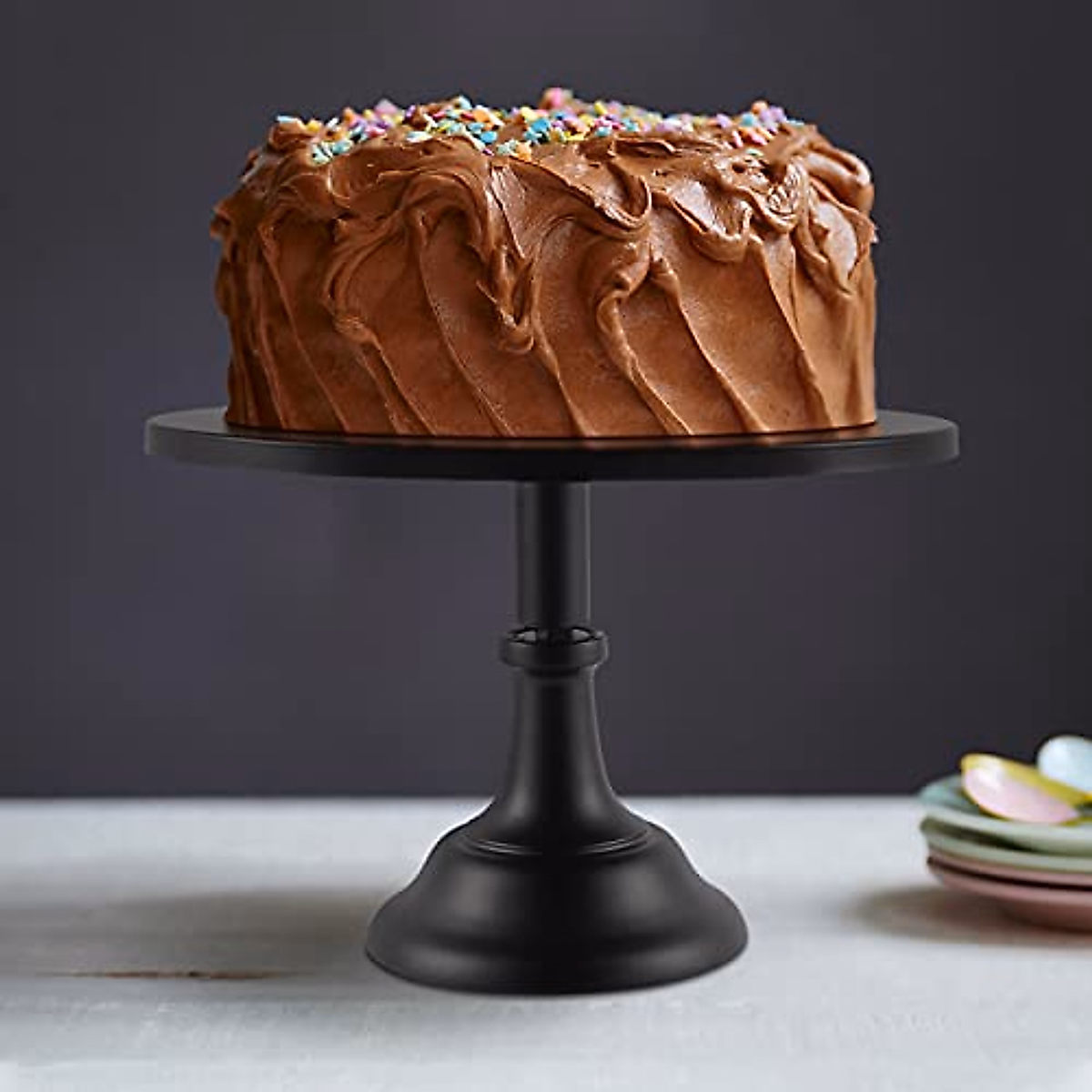 FUNSUEI 12 Inch Round Metal Cake Stand, Detachable Metal Cupcake Stand, Dessert Display Plate for Weddings, Tea Parties, Birthday Parties and Other Celebrations, Black