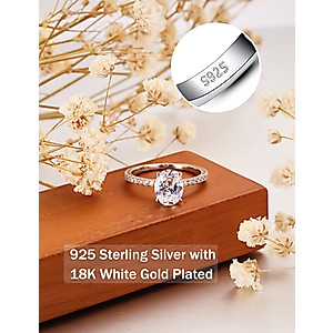 Oivley 2CT Oval Engagement Rings for Women Sterling Silver Rings with 18K White Gold Plated Cubic Zirconia Wedding Rings for Women Promise Rings for Her-60