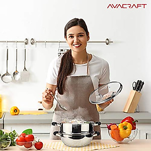 AVACRAFT 18/10, 3 Piece Stainless Steel Steamer Cooking Pot Set, Steamer for Cooking, Steamer Pan Set with Glass Lid, Momo Maker, Induction Steamer Pot