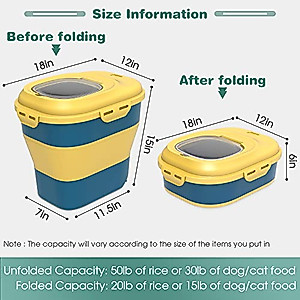 Collapsible Dog Food Storage Container, Dog Food Container 30 LB, Airtight Pet Food Storage Container with Folding Bowl, Measuring Cup, Scoop & Wheels, 50 Lb Kitchen Food Storage Bin for Dog Treats