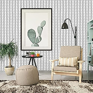 Orainege Black and White Peel and Stick Wallpaper Herringbone Contact Paper for Bathroom 17.7inch x 118.1inch Black Chevron Removable Wall Paper Peel and Stick Modern Geometric Self Adhesive Wallpaper