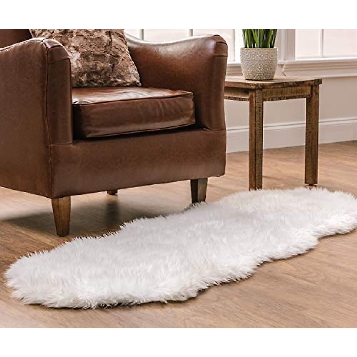 Chanasya Super Soft Faux Fur Fake Sheepskin White Sofa Couch Stool Casper Vanity Chair Cover Rug/Solid Shaggy Area Rugs for Living Bedroom Floor - Off White 2ft x 6ft