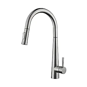Elegant Slimmed Pull-Out Kitchen Faucet of 18" Height for Island & Laundry Sink with 360° Rotating Spout, Rust-Resistant, Single Lever and Lead-Free (Chrome)