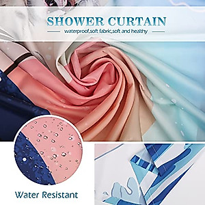 Aimego Funny Shower Curtain Brave Cat Holding Trident Arrow Riding Shark in Ocean Wave, Whale Cat Shower Curtain Set with 12 Hooks for Bathroom Decor Accessories Bathtub Curtain, 72"x72"