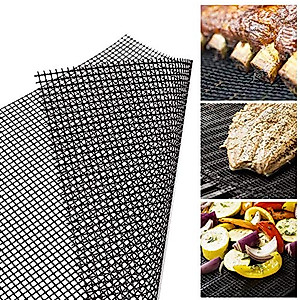 Aoocan Grill mesh mat - Set of 5 Non Stick BBQ Grill mats, Heavy Duty, Reusable Grilling mats, Easy to Clean - Works on Gas, Charcoal, Pellet Grill - 15.75 x 13 in, Black