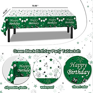 Birthday Decorations for Men Women, Green Black Birthday Party Decorations Happy Birthday Backdrop Banner Latex Confetti Balloons Disposable Tablecloth Boys Girls Bday Party Supplies
