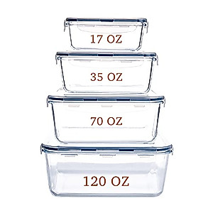 HUSANMP Extra Large Glass Food Storage Containers with Lids, Set-8-Piece Lunch Containers, Ideal for Storing Food, Vegetables, Fruits, Baking Cake & lot of other Tasty Food (Rectangular)