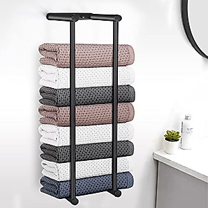 LIVEHITOP Bathroom Wall Towel Rack for Rolled Towels, Stainless Steel Bath Towel Holder, Mounted Folded Metal Towel Storage for Washcloths, Black
