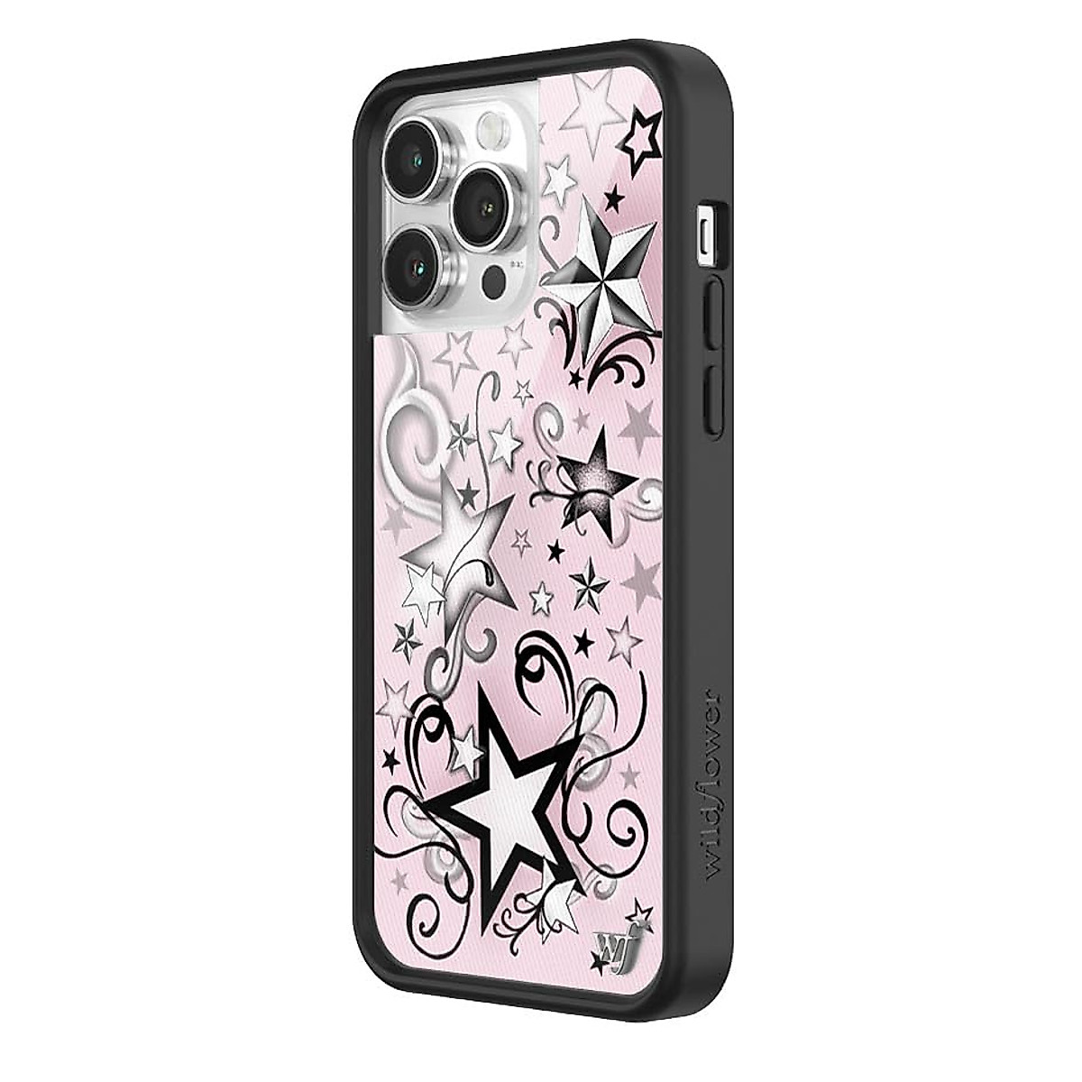Wildflower Cases - Star Tattoo Case, Compatible with Apple iPhone 14 Pro Max | Pink, Black, Stars, Trendy, Cute, Tattoos - Protective Black Bumper, 4ft Drop Test Certified, Women Owned Small Business
